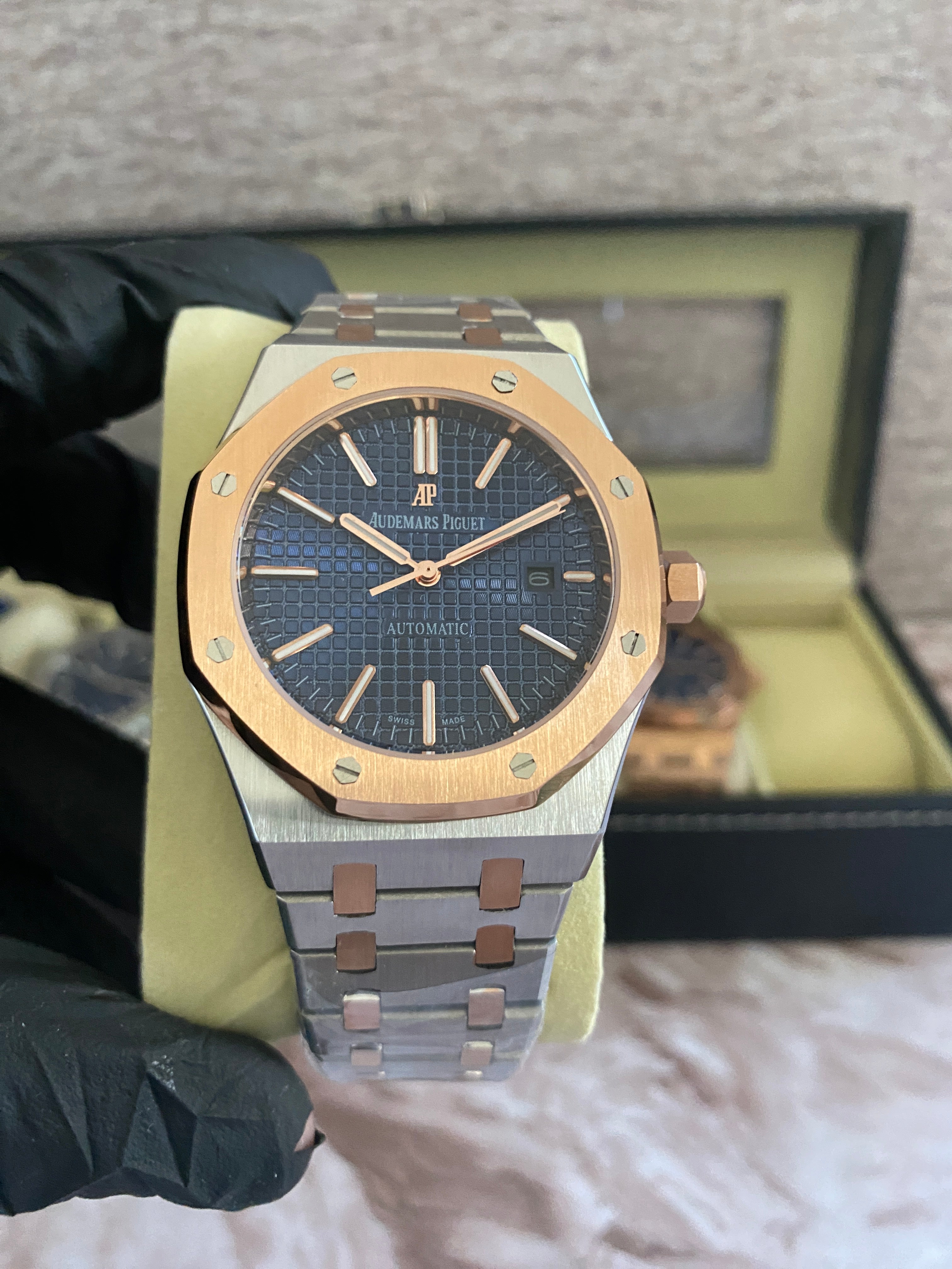 Reloj AP Automático de acero y azul con dorado – wfashionmexico